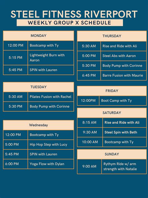 Exercise Class Schedule Steel Fitness Riverport Bethlehem Pa