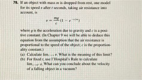 solved 78 if an object with mass m is dropped from rest