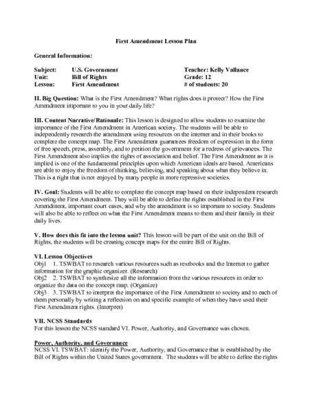 First Amendment Bill Of Rights Lesson Plan For 12th Grade Lesson Planet