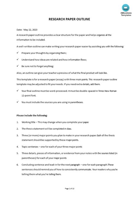 Basic Research Paper Outline
