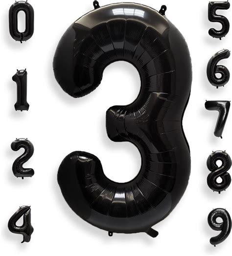 Aule 40 Inch Big Black 3 Balloon Number Large Foil Helium