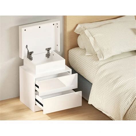 Artiss 2x Bedside Table Led 2 Drawers Lift Up Storage Coley White