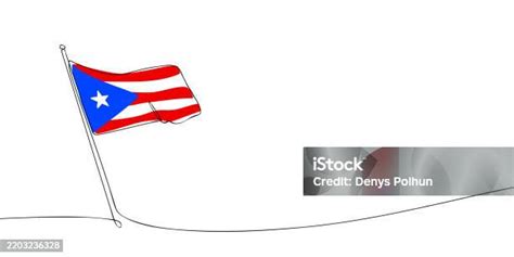 Simple Oneline Drawing Of The Puerto Rico Flag Waving On A Pole