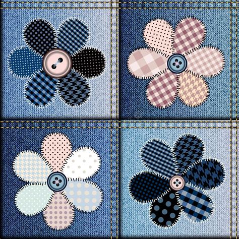 Jeans Patchwork With Applique Of Flowers Stock Vector Illustration Of