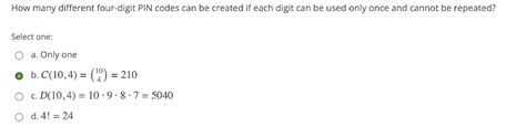 Solved How Many Different Four Digit Pin Codes Can Be