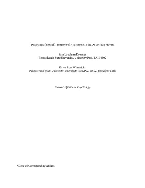 Pdf Disposing Of The Self The Role Of Attachment In The Disposition