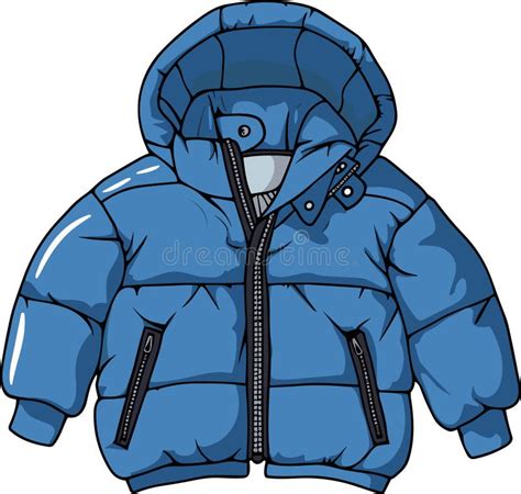 Blue Winter Down Jacket With Hood Isolated On White Background Vector