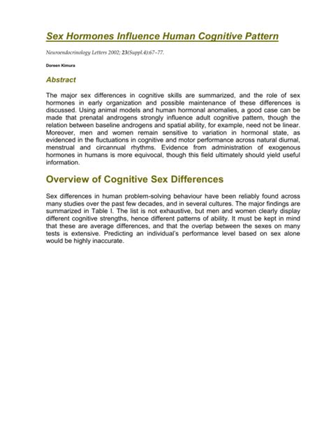 Sex Hormones Influence Human Cognitive Pattern