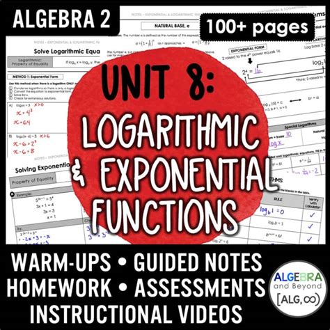 Exponential And Logarithmic Functions Unit Notes And Homework Algebra 2
