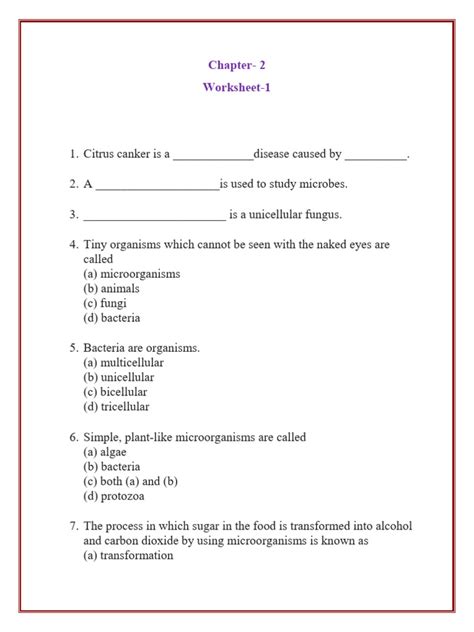Microorganisms Worksheet Pdf