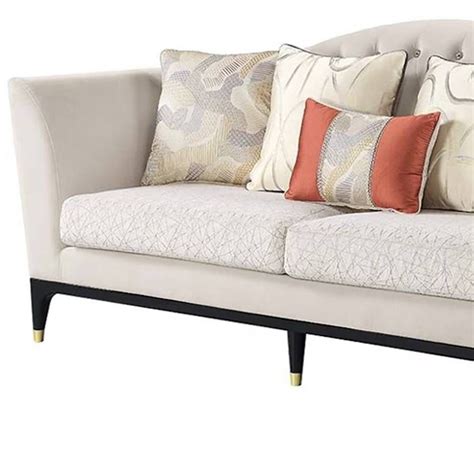 88 Tayden Sofa Beige Velvet Crystal Tufting Geometric Fabric Acme