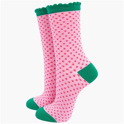 Womens Glitter Socks Pink Green Small Polka Dots By Sock Talk