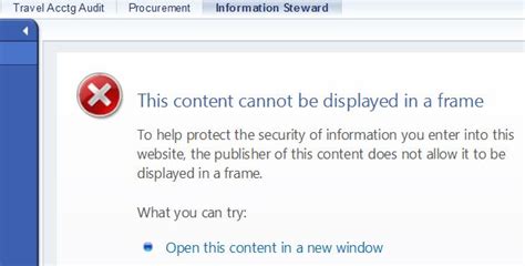 This Content Cannot Be Displayed In A Frame In SAP Portal Information Steward