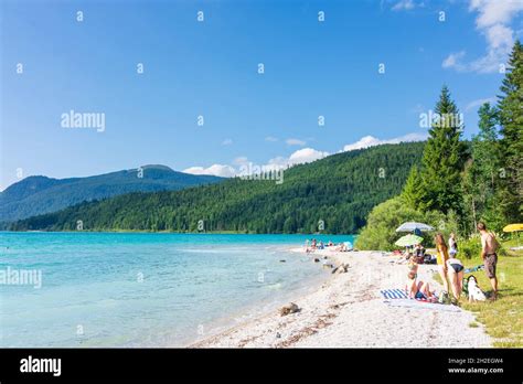 Kochel Am See Walchensee Lake Walchen Beach In Oberbayern Upper