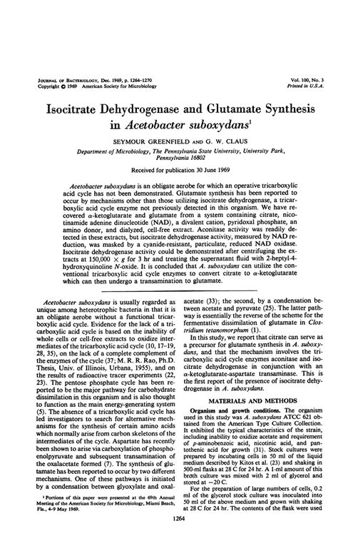 Isocitrate Dehydrogenase And Glutamate Synthesis In Acetobacter