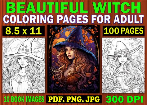 100 Beautiful Witch Coloring Pages Adult Illustration Par Design Shop