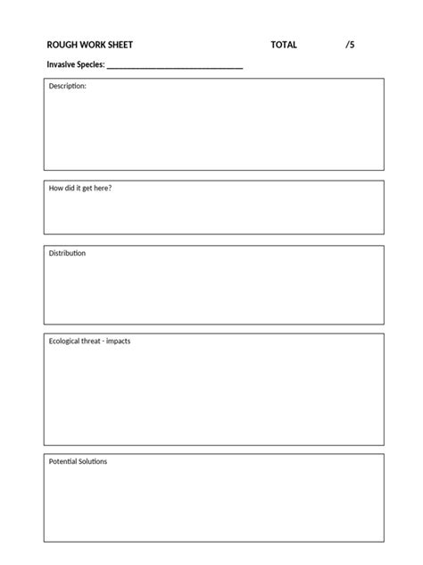 Invasive Species Rough Work Sheet Pdf