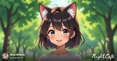Anime Girl With Cat Ears And Tail In Park Ai Art