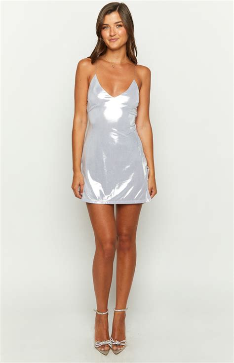 Andie Silver Metallic Mini Dress Beginning Boutique