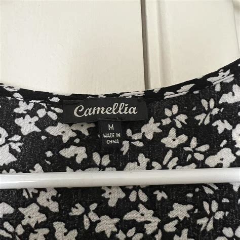 Camellia Black Dress With White Flowers Ties In Depop