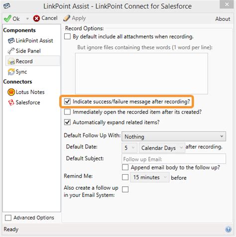 configuring linkpoint connect record functionality ibm notes