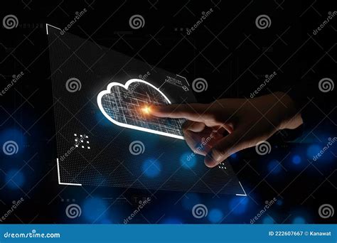 Businessman Touches Cloud Computing Concept Futuristic Technology Digital Data Analysis Stock