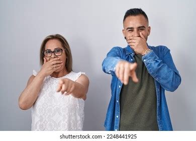 Hispanic Mother Son Standing Together Pointing Stock Photo Shutterstock