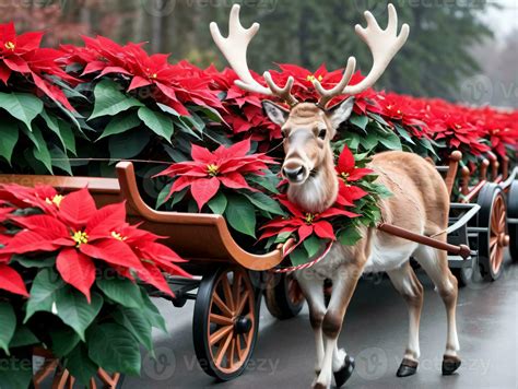A Reindeer Pulling A Cart Of Christmas Flowers Ai Generated 31219442