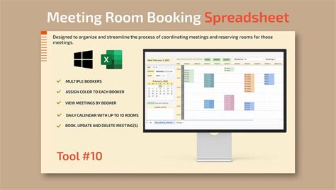 Meeting Room Booking Excel Spreadsheet Daily Calendar Template Etsy