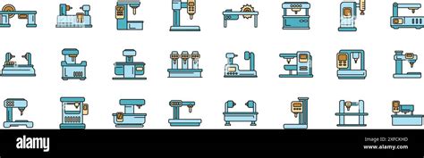 Cnc Machine Icons Set Outline Vector Mill Controller Router Tool Thin