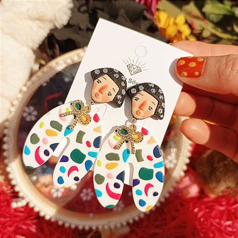 新款ins印第安娃娃民族风彩娃娃不二哥哥妹妹米老鼠搞怪耳环女 阿里巴巴