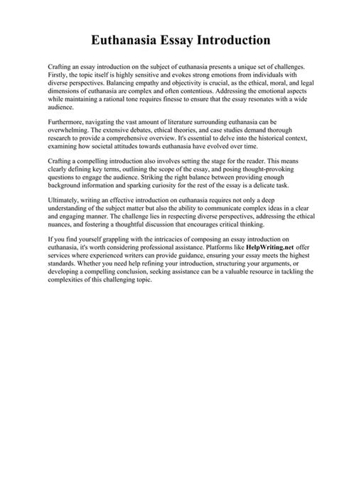 Euthanasia Essay Introduction Virginia Wesleyan University Pdf