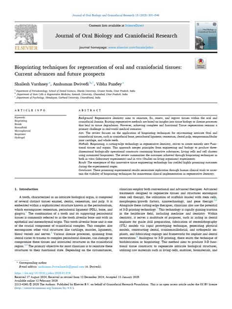Bioprinting Techniques For Regeneration Of Oral And Craniofacial Tissues Current Advances And