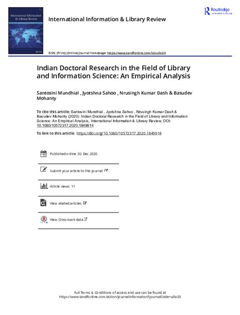 Pdf Indian Doctoral Research In The Field Of Library And Information Science An Empirical