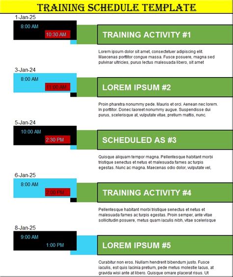 Training Time Schedule Templates Excel Word Template