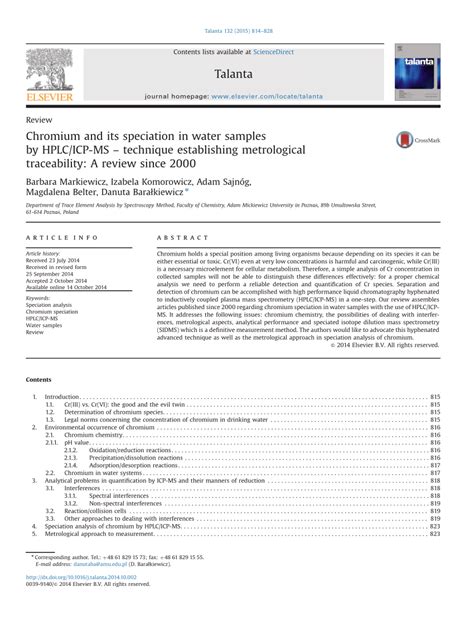Pdf Chromium And Its Speciation In Water Samples By Hplcicp Ms