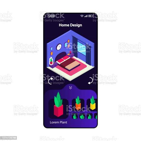 홈 3d 디자인 응용 프로그램 스마트 폰 인터페이스 벡터 템플릿입니다 모바일 페이지 현대 레이아웃입니다 인테리어 디자인
