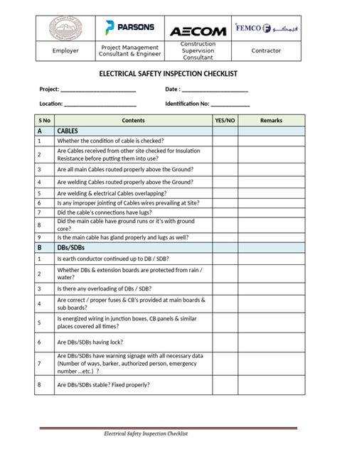 Electrical Safety Inspection Checklist Pdf Electrical Wiring Building Engineering
