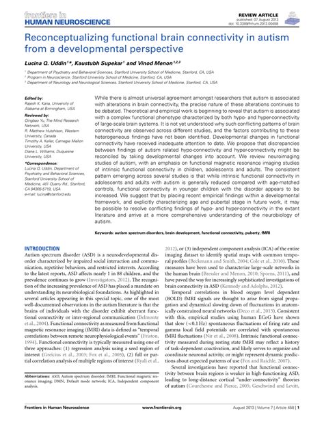 Pdf Reconceptualizing Functional Brain Connectivity In Autism From A