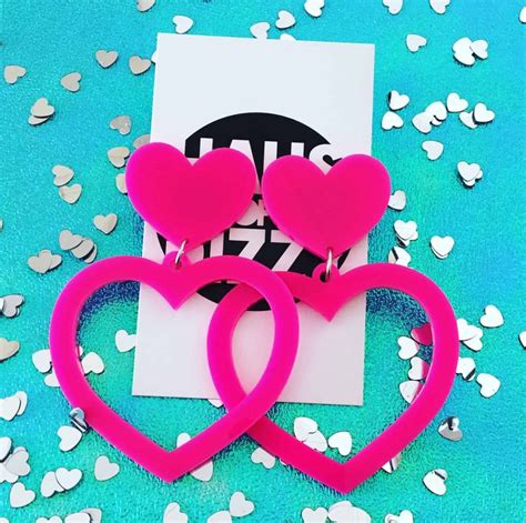 Haus Of Dizzy Barbie Heart Earrings Neon Accessories Heart Earrings