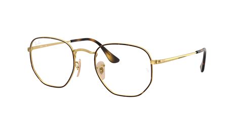 Hexagonal Optics Eyeglasses With Havana On Gold Frame Rb6448 Ray