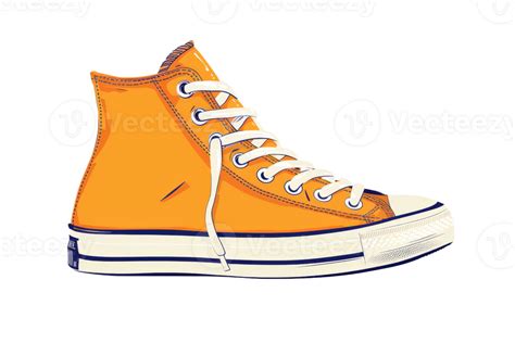 A Cartoon Drawing Of A Yellow Converse Shoe The Shoe Is Orange And Has