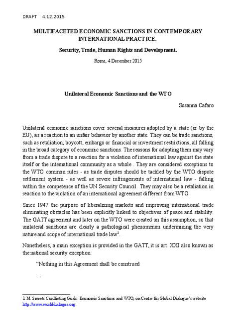 Doc Unilateral Economic Sanctions And The Wto