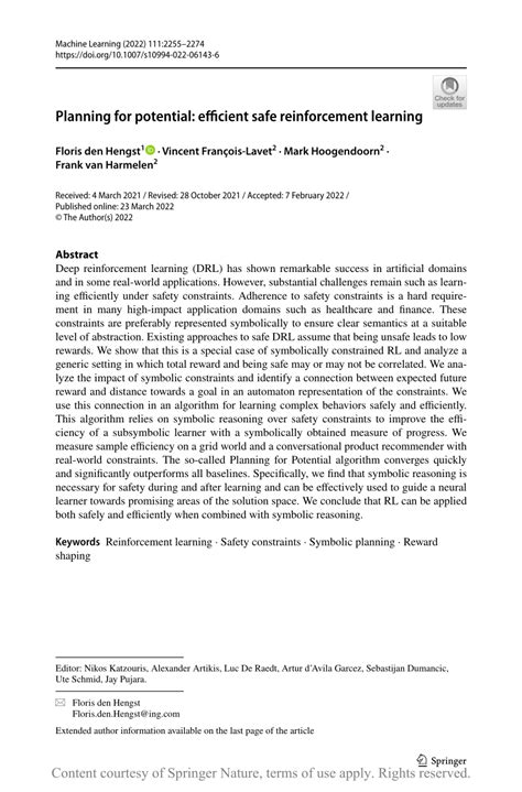 Pdf Planning For Potential Efficient Safe Reinforcement Learning