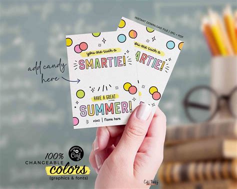 Smartie Candy T Tags Editable End Of Year Template Digital