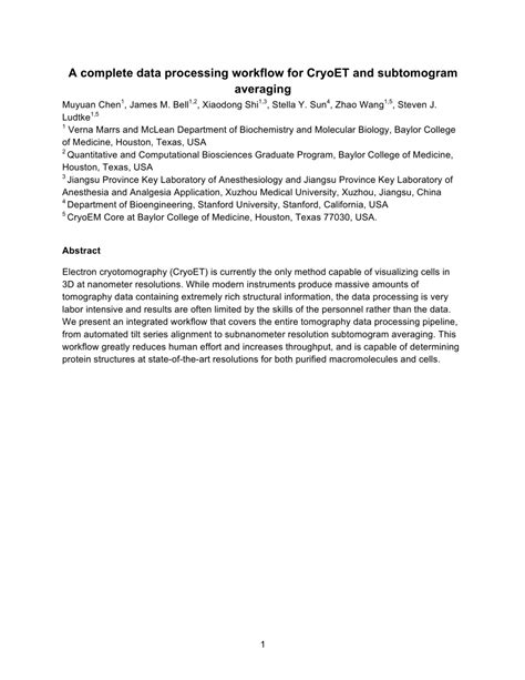 Pdf A Complete Data Processing Workflow For Cryoet And Subtomogram Averaging