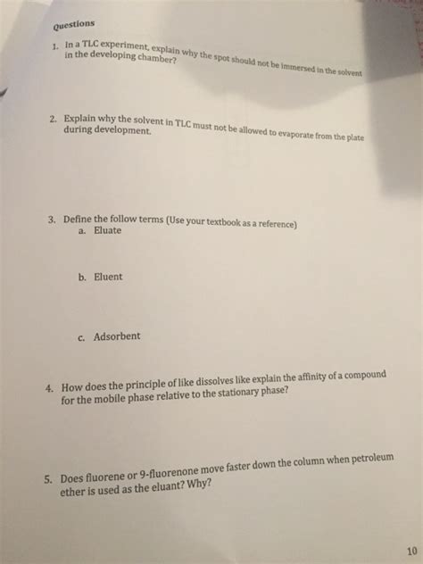 Solved Questions Tlc Experiment Expl In A In The Developing