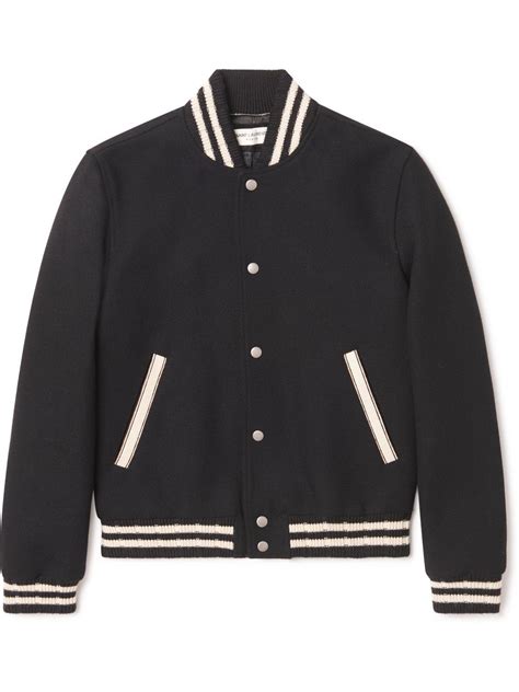 Saint Laurent Teddy Logo Appliquéd Wool Blend Bomber Jacket Black