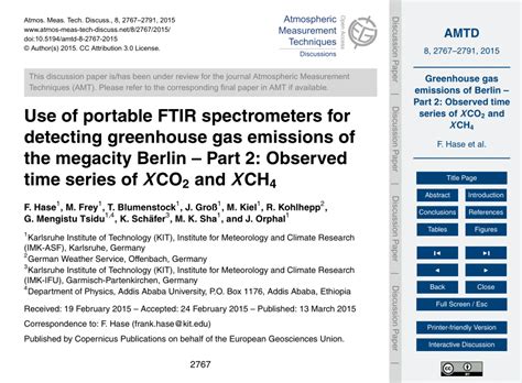 Pdf Use Of Portable Ftir Spectrometers For Detecting Greenhouse Gas Emissions Of The Megacity