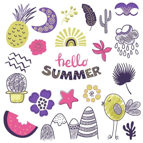 Summertime Doodles Hand Drawn Summer Set Of Doodle Travel Collection
